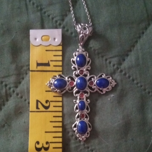 Jewelry | Elegant Silver And Blue Cross Pendant Necklace | Poshmark